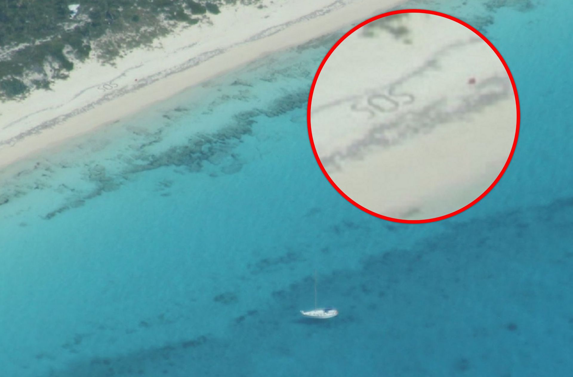 Utknął na bezludnej wyspie na Bahamach. Ułożył napis SOS