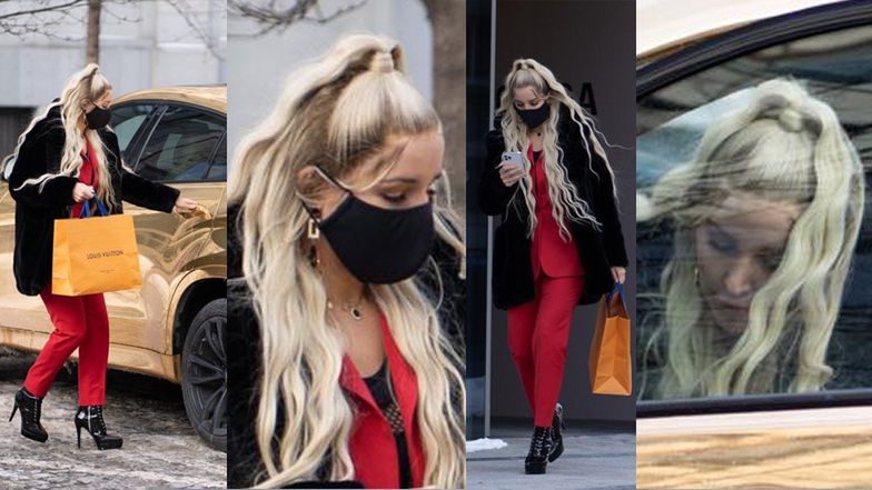 Odpicowana Lil Masti wsiada do złotego BMW po zakupach w butiku Louis ...