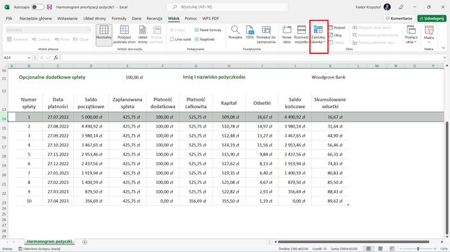 Microsoft Excel: jak zablokować wiersz?