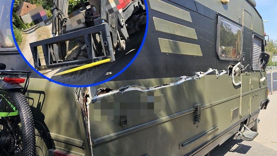 Przytoczno: Ciągnik z widłami rozpruł kampera. Rolnik próbował włączyć ...