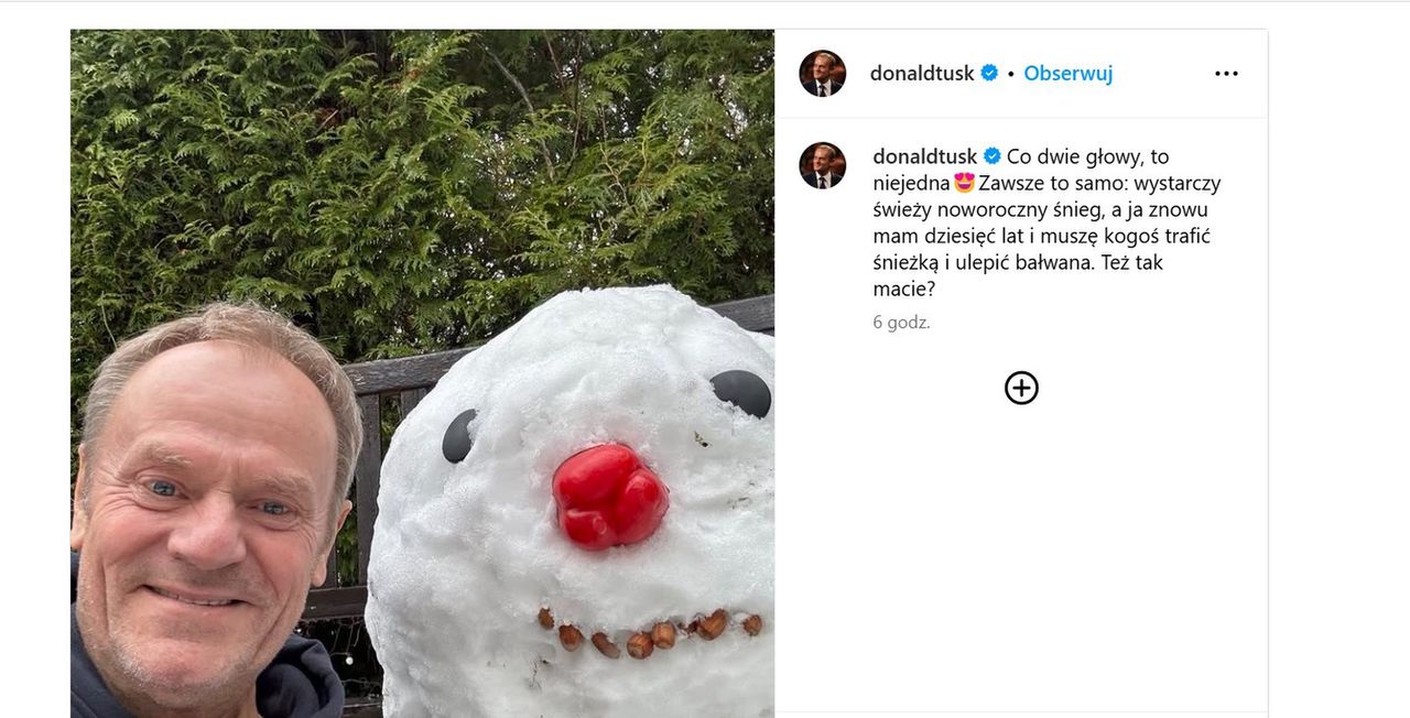 Językowa wpadka premiera. Wszystko przez zdjęcie z bałwanem