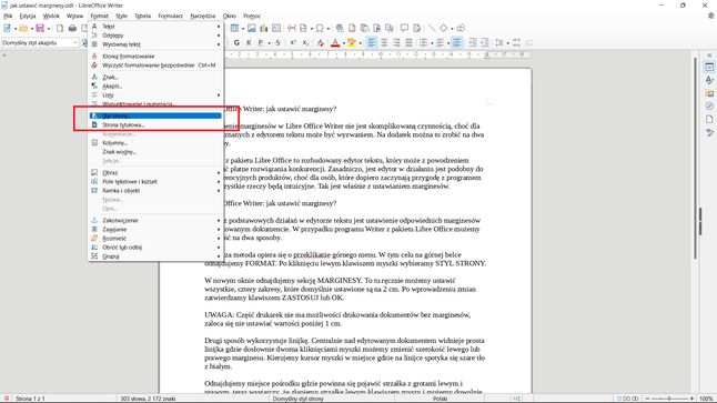 LibreOffice Writer: jak ustawić marginesy?
