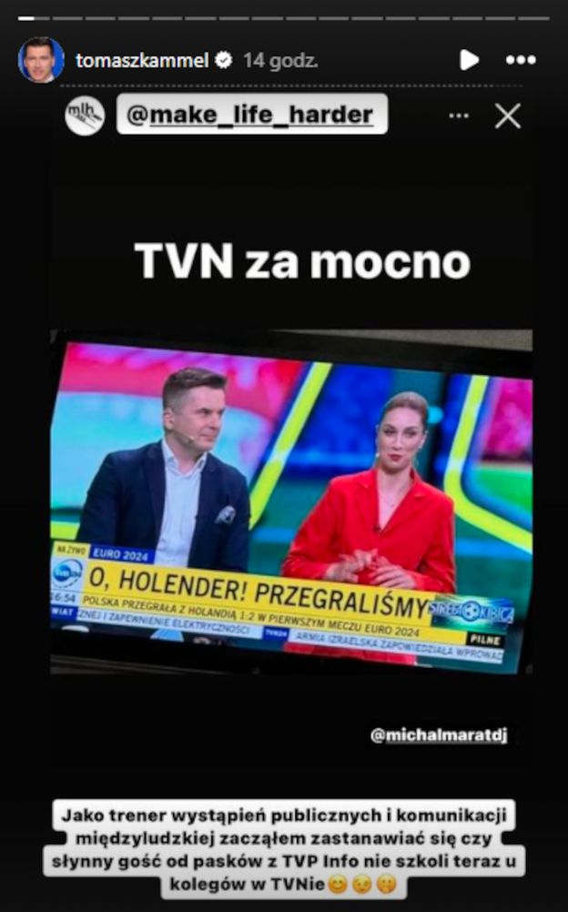 Tomasz Kammel drwi z pomeczowej belki. Wspomniał o "paskowym" z TVP - Pudelek
