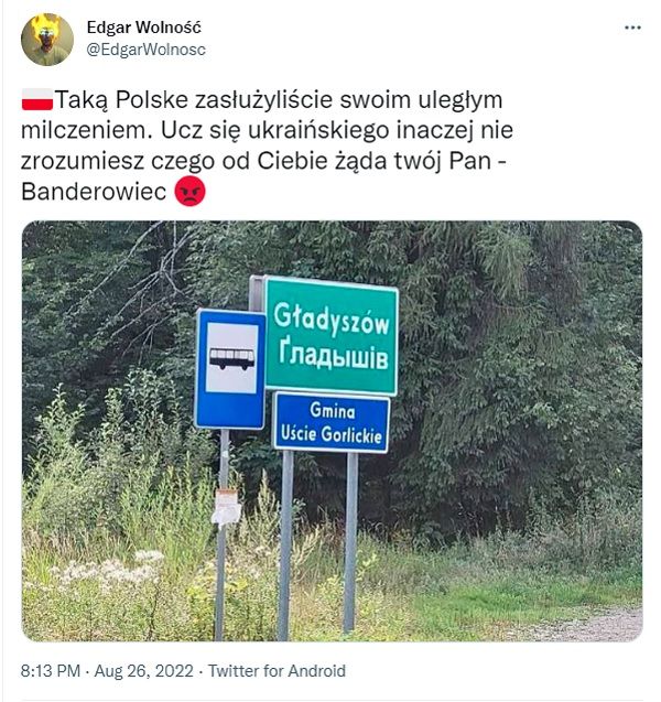 Cyrylica na tablicach przy drodze. Internetowe trolle pomyliły język