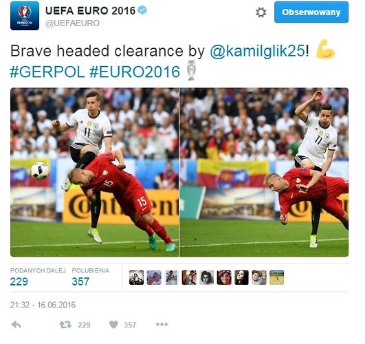 Euro 2016: Kamil Glik grał jak gladiator. Bezpardonowe wejścia mógł ...