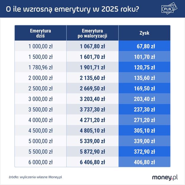 Emerytury w górę. Tyle dostaną seniorzy w 2025 roku - Money.pl