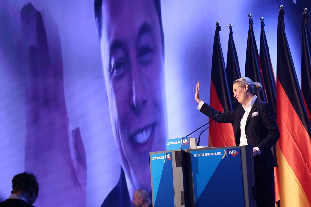 Elon Musk na wiecu AfD. Elon Musk na wiecu AfD.