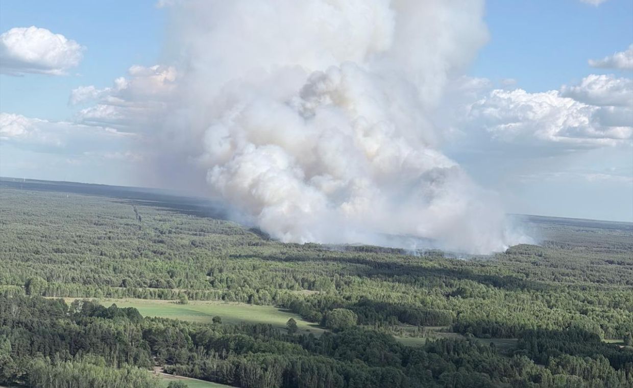 Pożar lasu pod Warszawą. W akcji Dromadery i Black Hawk