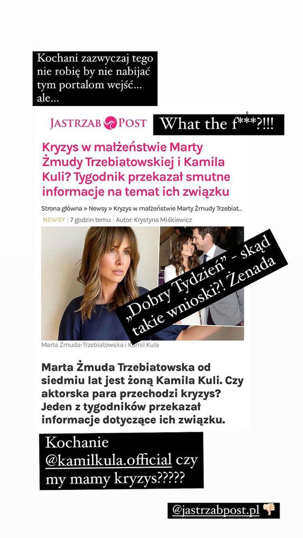 Marta Żmuda Trzebiatowska dementuje doniesienia o kryzysie w związku i ostrzega: "WARA od mojego ...