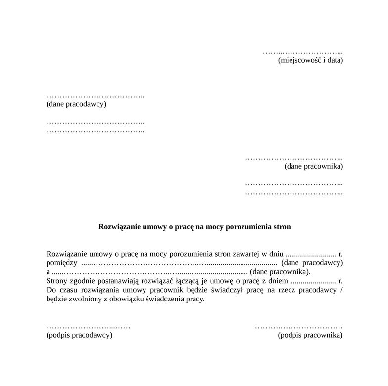 Wypowiedzenie umowy o pracę za porozumieniem stron - wzór - Money.pl