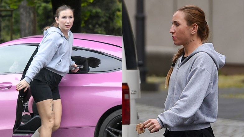 Cała na sportowo Marta Linkiewicz pędzi do urzędu różową strzałą za 130 ...