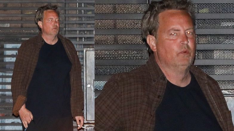Zmarniały Matthew Perry pali papierosa i popija frappuccino na ...