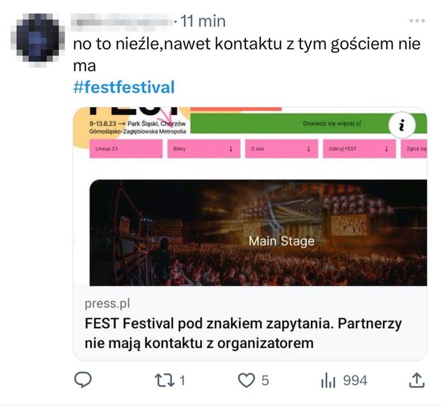 FEST Festival odwołany?! Fani nie kryją rozczarowania - Pudelek