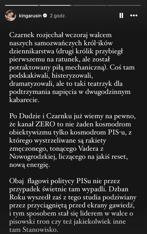 Kinga Rusin masakruje Kanał Zero. Oberwało się też Czarnkowi - Pudelek