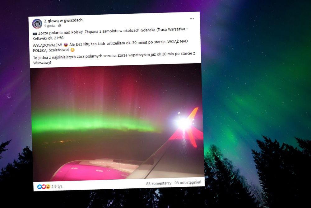 Zorza polarna nad Polską. Niezwykłe zdjęcie z samolotu - WP Turystyka