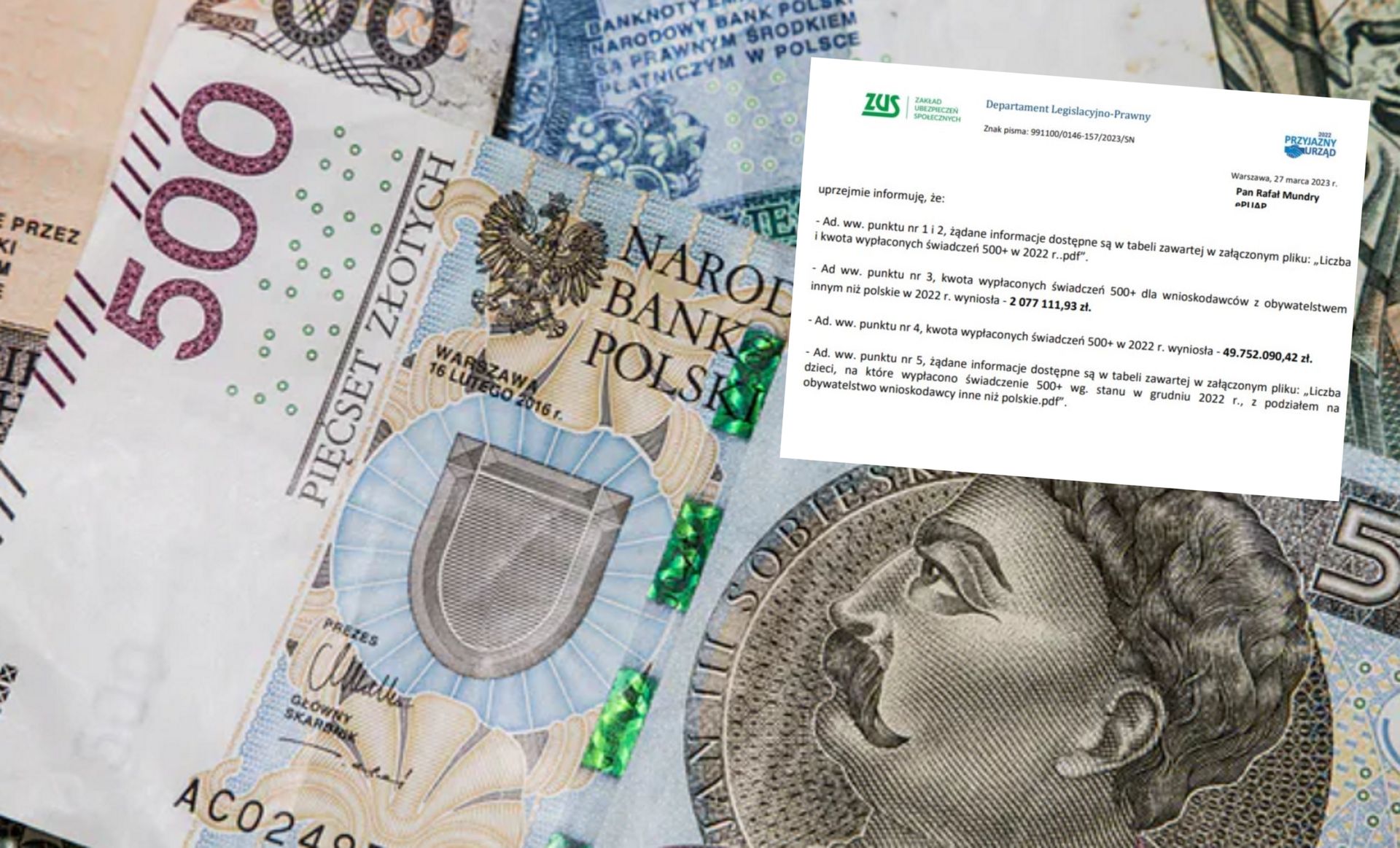 Suma za 2022 rok powala. Tyle ZUS wydał na 500+