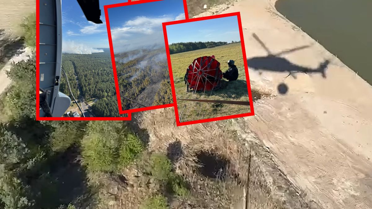 Policyjny Black Hawk w akcji gaśniczej. Są ujęcia ze śmigłowca